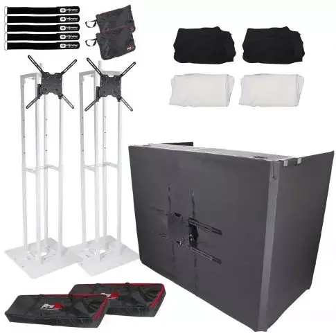2x ProX Flex Totem TV White Totems with DJ Station | IDJNOW