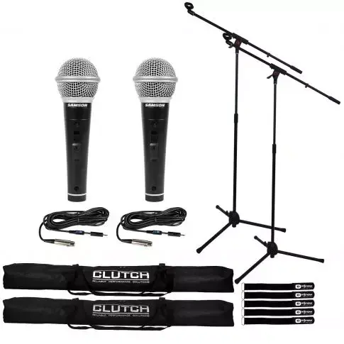 (2) Samson M10 Vocal Microphones with Boom Stands | IDJNOW