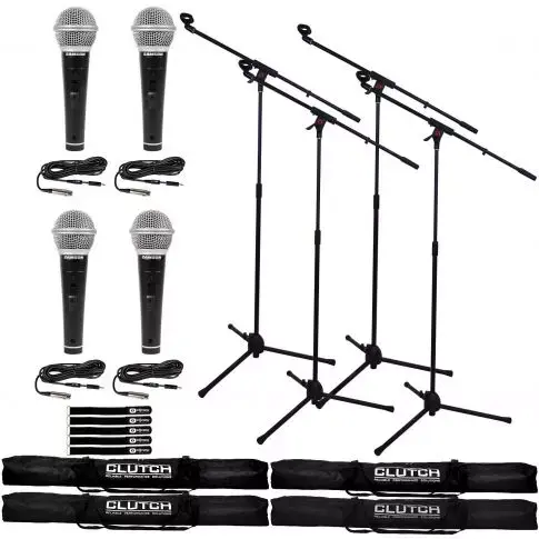 (4) Samson M10 Vocal Microphones with Boom Stands | IDJNOW
