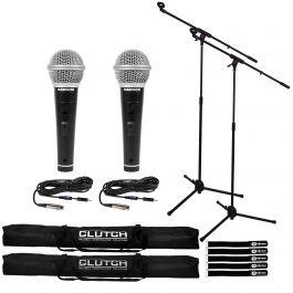 (2) Samson M10 Vocal Microphones with Boom Stands | IDJNOW