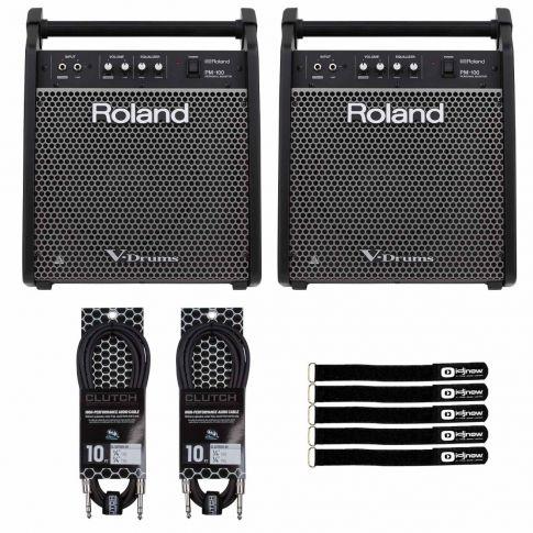 (2) Roland PM-100 80W V-Drum Monitors with Cables | IDJNOW